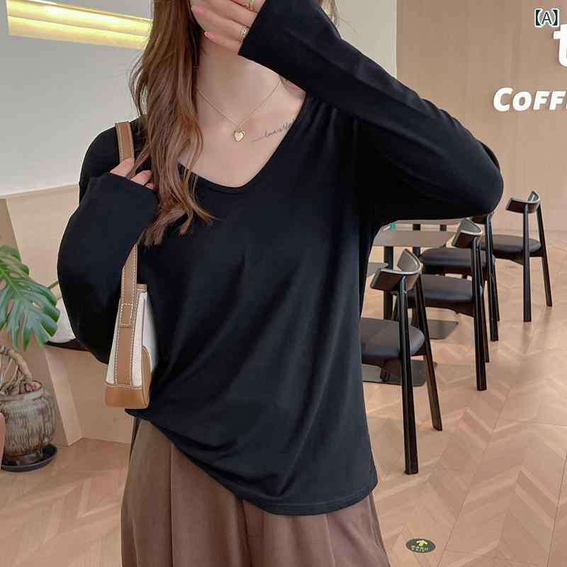 ・カテゴリ: Tシャツ・スタイル: カジュアル・主な素材: モダール90-95%、スパンデックス10%未満・柄: 無地・袖丈: 長袖・ネックライン: Vネック・シルエット: ルーズ・着丈: 普通・カラー展開: ブラック、ホワイト、スモークグ...