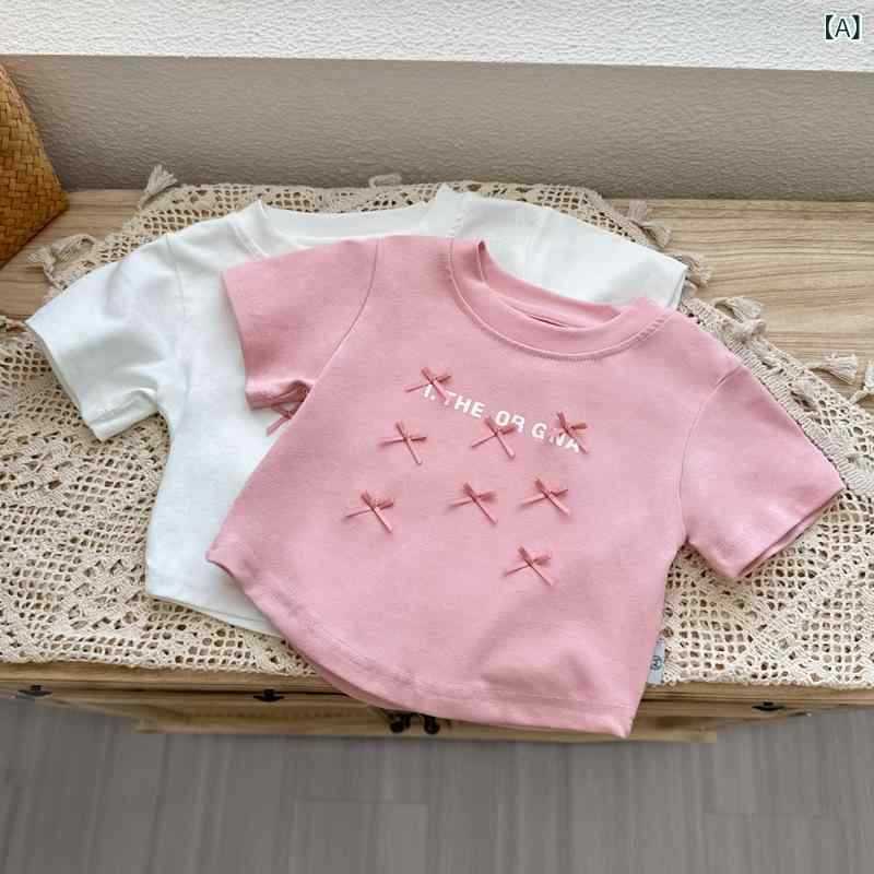 ・カテゴリ: キッズTシャツ・スタイル: スイート・主な素材: 再生繊維（ポリエステル90%）・ネックライン: クルーネック・袖丈: 半袖・柄: アルファベット・装飾: リボン・機能: 抗菌・カラー展開: リボンピンク、リボンホワイト・サイ...