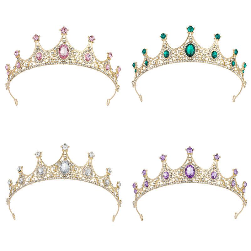 ・カテゴリ: ヘッドアクセサリー・対象: 女性・形状: クラウン・素材: 合金、kc金・加工: 電着・クリスタル種類: 白水晶・カラー展開: ピンク、グリーン、パープル、ホワイト