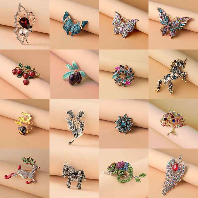 ・カテゴリ: ブローチ・対象: 女性・素材: 合金・スタイル: 欧米風・装飾素材: ゴールドメッキ人工宝石/半宝石・デザイン: 花、蝶、いちご、蜂・加工: メッキ