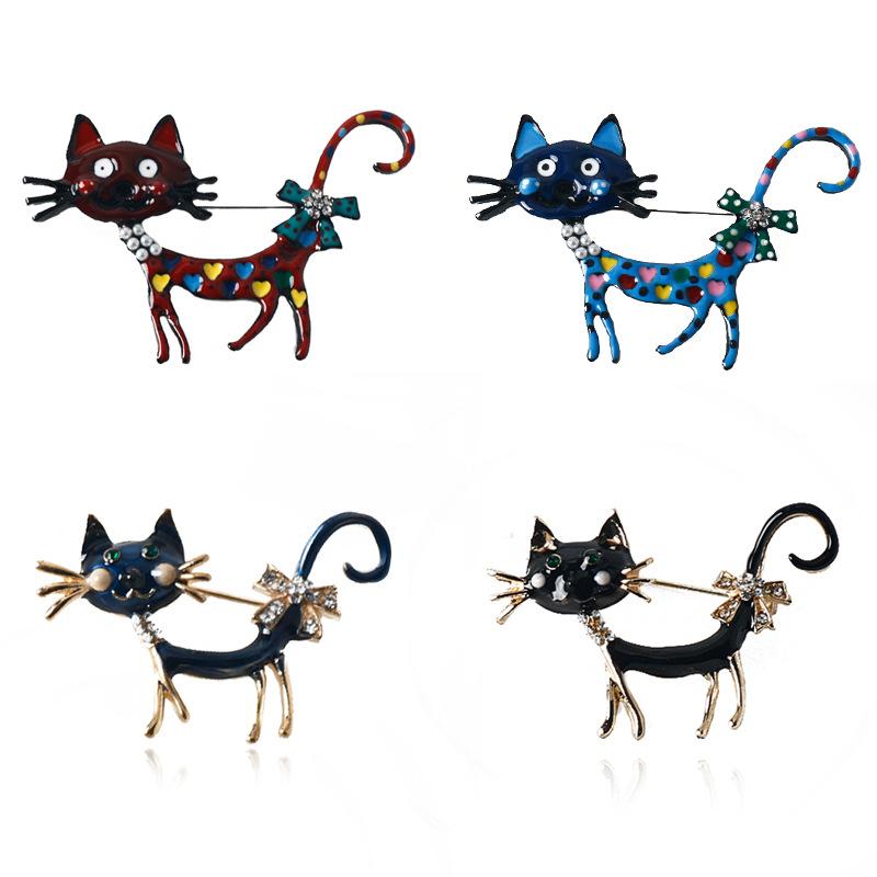 ・種類: 胸針・素材: 合金・形状: 動物・加工: ラインストーン・モチーフ: 猫・スタイル: 欧米・機能: 装飾・対象: 男女・カラー展開: 赤、青、黒