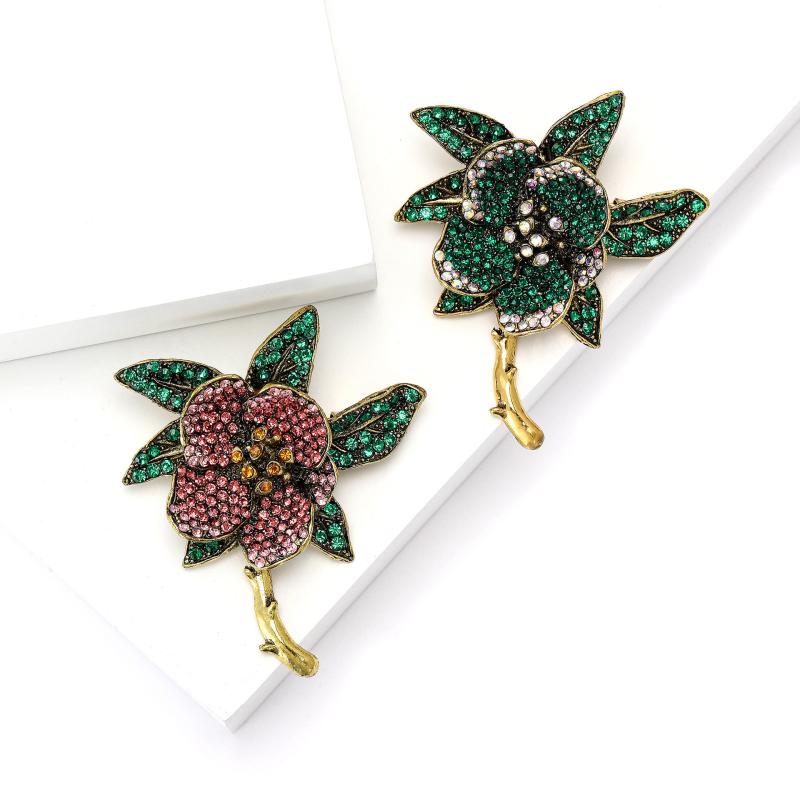 ・種類: 胸針・素材: 合金・デザイン: 花・加工: 镶钻・モチーフ: 花・スタイル: 復古・対象: 女性・機能: 装飾・カラー展開: 紫、緑
