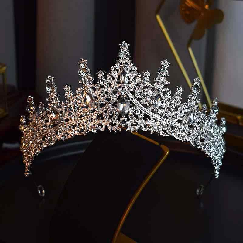・カテゴリ: ヘッドドレス・スタイル: 軽奢・対象: 女性・デザイン: 王冠・素材: 合金・加工: メッキ・水晶の種類: 白水晶・カラー展開: シルバー、ゴールド