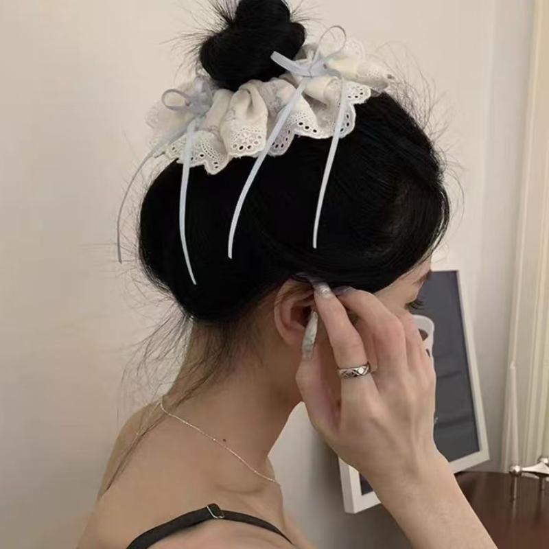 ・カテゴリ: ヘアゴム・主な素材: 布・カラー展開: 白・スタイル: 韓国風、爽やか可愛い・サイズ展開: 大号・加工: 手作り