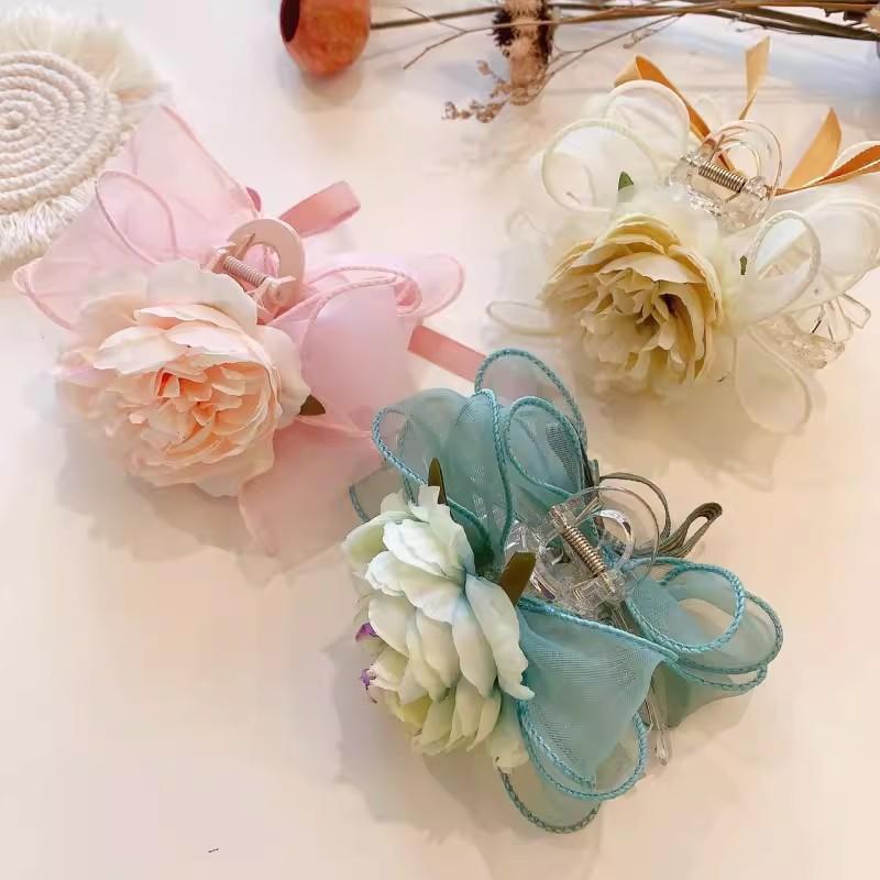 ・カテゴリ: ヘアアクセサリー・種類: クロウクリップ・スタイル: ファッション通勤・主な素材: 布・柄: 花柄・カラー展開: 米黄、緑