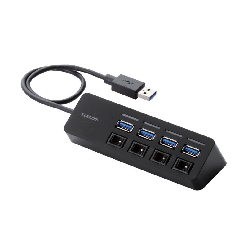 エレコム USB3.0 ハブ 4ポート バスパワー マグネット付 MacBook / Surface Pro / Chromebook他 ノートPC Nintendo Switch対応 ブラック U3H-S418BBKインターフェイス:US...