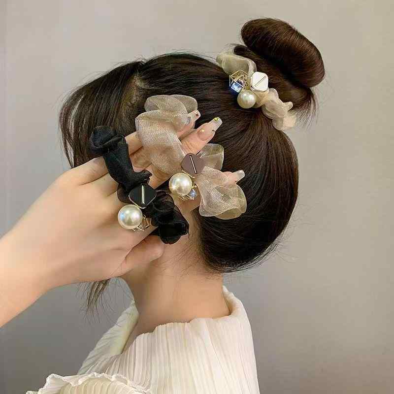 ・カテゴリ: ヘアアクセサリー・主な素材: 布・カラー展開: ブラック、シャンパン色、ホワイト・スタイル: ファッション通勤・加工: 手作り・仕様: 高弾力