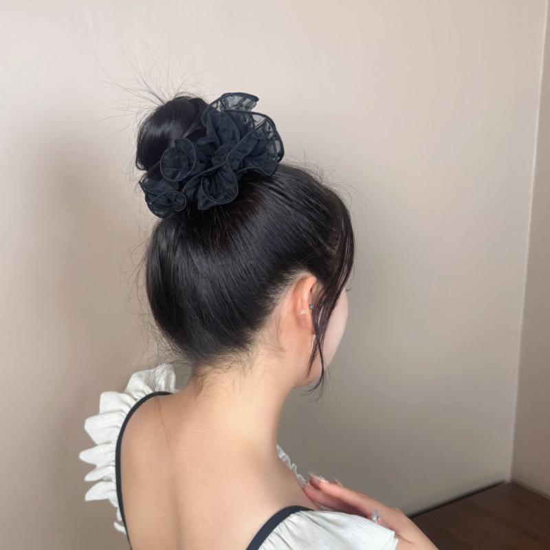 ・カテゴリ: ヘアアクセサリー・カラー展開: ブラック、ワインレッド、ミルクホワイト、グレー、ブラウン・柄: ポルカドット・スタイル: シンプル・伸縮性: 高弾力・デザイン: 網紗木耳花邊・加工: 手作り