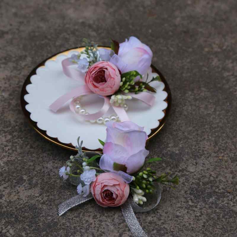 ・スタイル: 欧式・カラー展開: 香槟粉（默认T夹胸针）、香槟粉手腕花、酒红色（默认T夹胸针）、酒红色手腕花、胸花磁扣・サイズ: 8*12・用途: 婚慶、クリスマス、バレンタインデー、教師の日、元旦