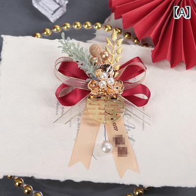 ・使用場面: 婚礼、結婚式・カラー展開: ［胸花］レッド・香槟、［手腕花］レッド・香槟・サイズ展開: 新郎、新娘、父親、母親、岳父、岳母、伴郎、伴娘、迎親、送親、迎賓