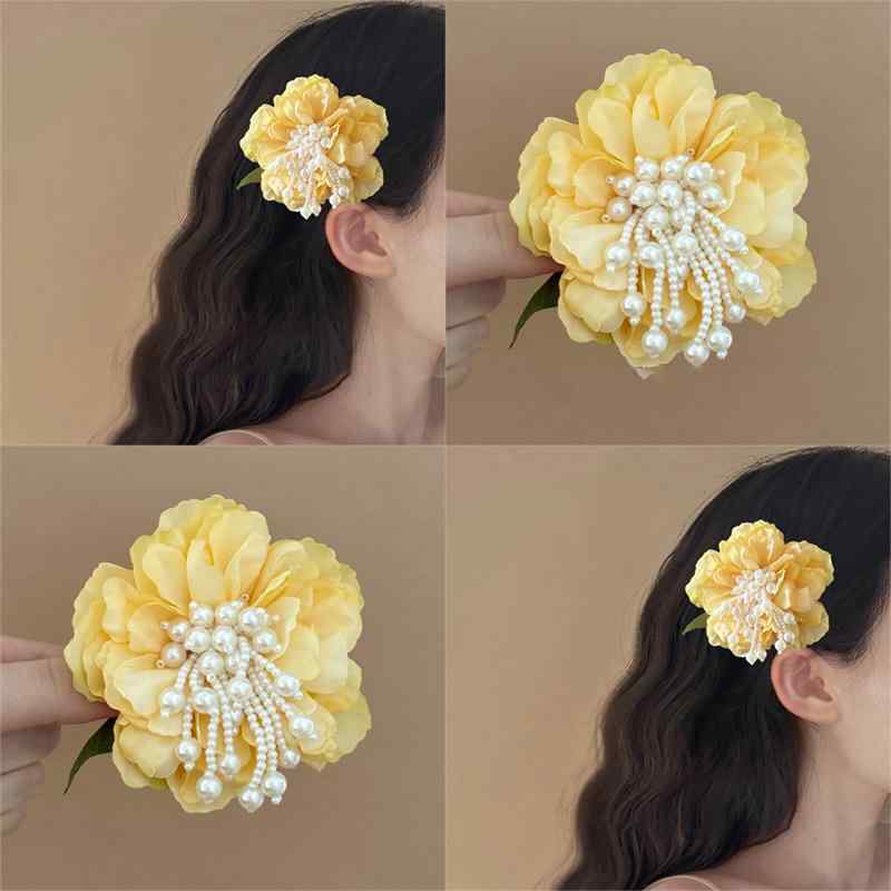 ・カテゴリ: ヘアアクセサリー・スタイル: 韓国風、フレッシュ、スイート・主な素材: 混合素材・加工技術: り・ヘアピン分類: 前髪クリップ・カラー展開: イエローフラワー・デザイン要素: 花、植物・対象: 女性