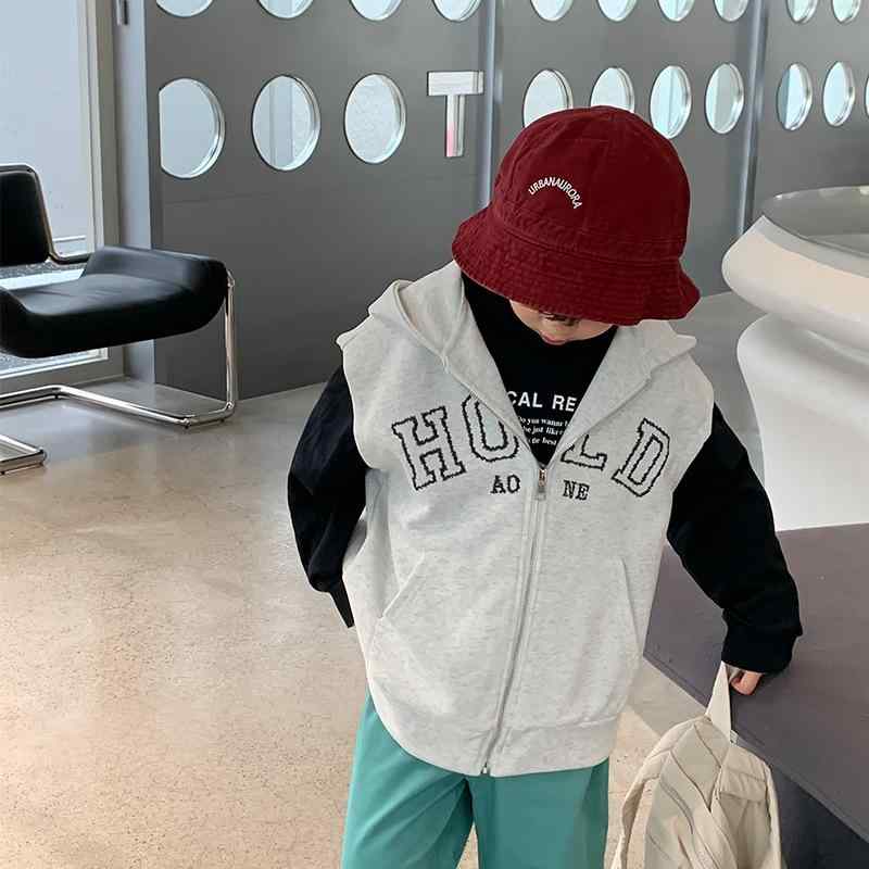 ・カテゴリ: 子供用ベスト・対象性別: 男・スタイル: 韓国風・対象年齢: 中小童（3～8歳、100～140cm）・生地加工: 柔軟加工・デザイン: カーディガン・柄: アルファベット・生地の厚さ: 薄手・フード: フード付き・デザイン要素...