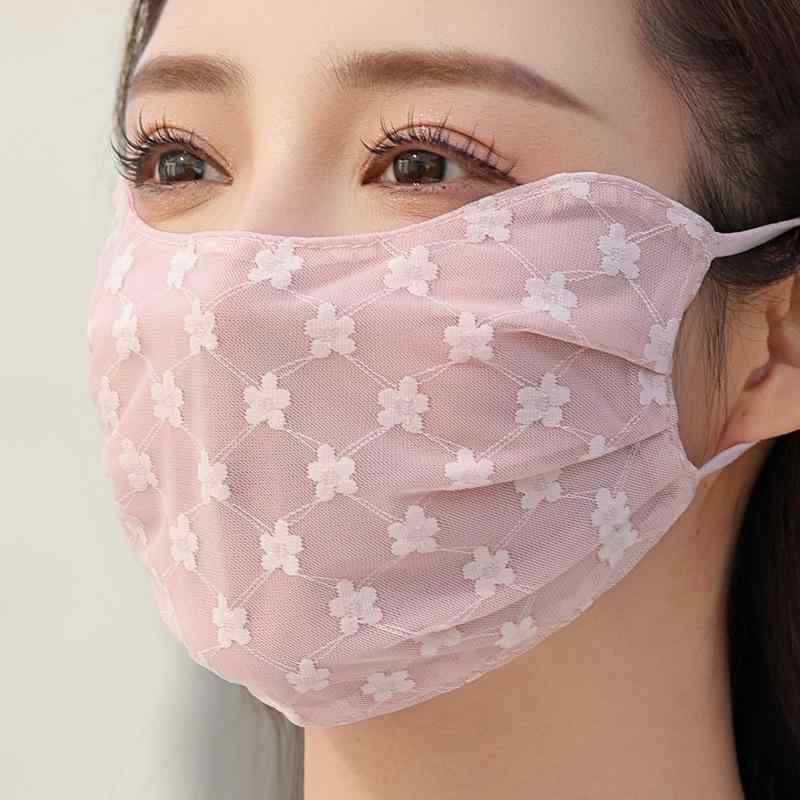 ・デザイン: 花柄・機能: 通気性、紫外線防止、遮光、防塵・スタイル: フェミニン、カジュアル・カラー展開: ブラック、ピンク・タイプ: 半顔タイプ・素材: レース、ポリエステル