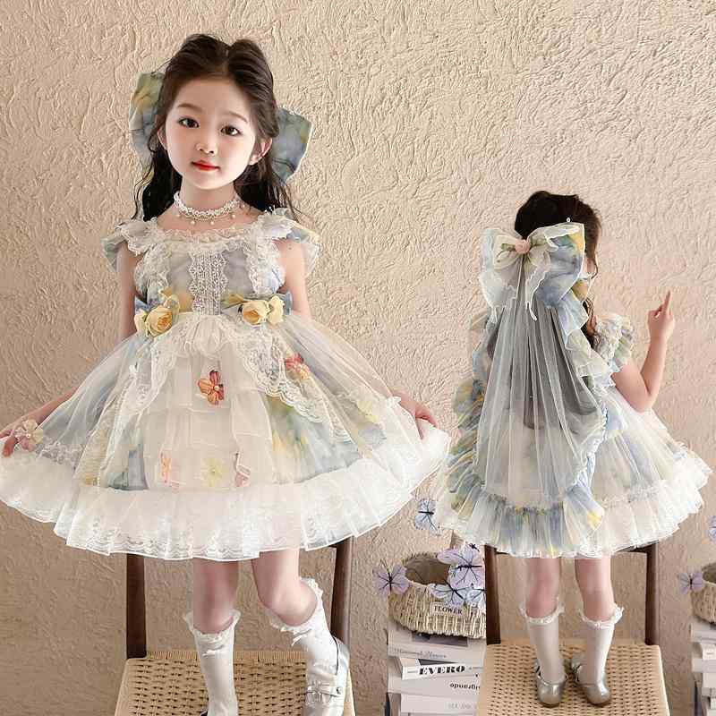 ・スタイル: ロリータ・主な素材: ポリエステル ・カテゴリ: ワンピース、子供服・対象性別: 女の子・対象年齢: 3〜8歳・対象身長: 100cm、110cm、120cm、130cm、140cm、150cm・柄: 花柄・加工方法: 柔軟加...