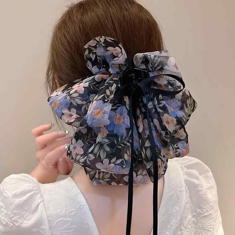 ・カテゴリ: ヘアアクセサリー・スタイル: ファッション、通勤、ラグジュアリー・主な素材: 布・デザイン: 抓みクリップ（バンスクリップ）、リボン、ロングリボン・柄: 小花柄、植物・花柄・カラー展開: ブラック、パープル、ピンク・仕様: ハ...