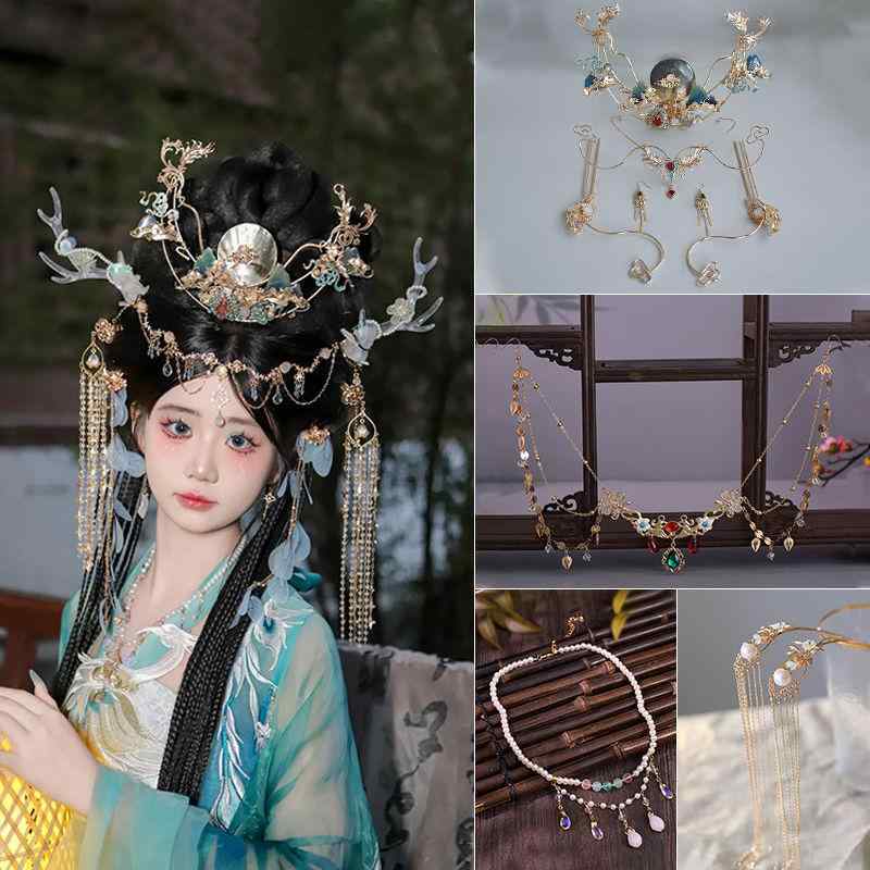 ・素材: 珍珠、白水晶・スタイル: エスニック・タイプ: レディース・デザイン: フラワー・製法: ハンドメイド・カラー展開: 豪華千里山海セット、山河セット（イヤリング・クリップ式）、山河クラウン、山河ヘアピン、山河カチューシャ、山河額飾...