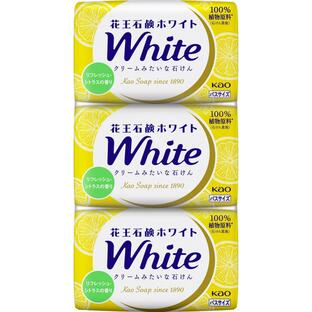 花王石鹸ホワイト　リフレッシュ・シトラスの香り　バスサイズ　3コパック 商品説明 『花王石鹸ホワイト　リフレッシュ・シトラスの香り　バスサイズ　3コパック』 花王の石鹸は、泡にこだわって130年。肌をやさしく洗える、クリームみたいな石けん。...