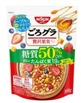 ごろグラ 糖質50％オフ 贅沢果実 商品説明 『ごろグラ 糖質50％オフ 贅沢果実』 ◆このおいしさで、圧倒的糖質オフ！ ◆贅沢なごろっと果実とザクザク食感のシリアルが入った、薫るメープル仕立ての糖質50％※オフグラノーラ ※「ごろグラ贅沢...