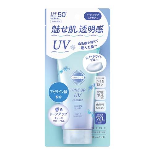 サンカットR トーンアップUVエッセンス スノーホワイトブルー 商品説明 『サンカットR トーンアップUVエッセンス スノーホワイトブルー』 ◆スノークリアパール配合のスノーホワイトブルーカラーが雪のようにやわらかい光をまとい肌に自然な透明...