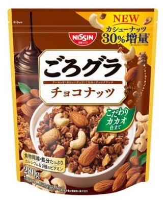 ごろグラ チョコナッツ 商品説明 『ごろグラ チョコナッツ』 ◆カシューナッツ入り！具材が大きくて多い、アガるおいしさ！ ◆贅沢なごろっとナッツとザクザク食感のナッツクランチが入った、こだわりカカオ仕立てのグラノーラ ごろグラ チョコナッツ...