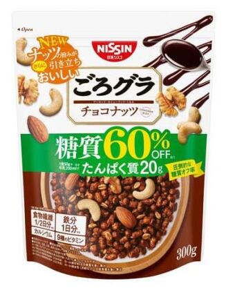 ごろグラ 糖質60％オフ チョコナッツ 商品説明 『ごろグラ 糖質60％オフ チョコナッツ』 ◆このおいしさで、圧倒的糖質オフ！ ◆贅沢なごろっとナッツが入った、こだわりカカオ仕立ての糖質60％※オフグラノーラ ※「ごろグラチョコナッツ」と...