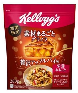 ケロッグ　素材まるごとグラノラ 贅沢アップルパイ味 商品説明 『ケロッグ　素材まるごとグラノラ 贅沢アップルパイ味』 ◆自分をちょっぴり甘やかすご褒美デザートグラノラ、贅沢アップルパイ味。 ◆焼きたてクランブルアップルパイのようなサクサク食...