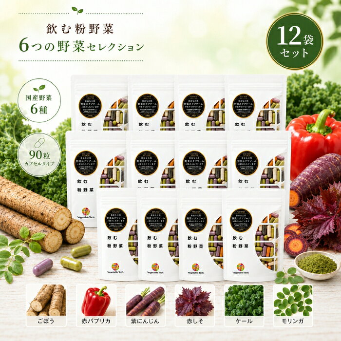 ■ 商品情報 商品名：飲む粉野菜 6つの野菜セレクション 90粒 ベジタブルテック 野菜パウダー 国産100％ サプリ 野菜不足 カプセル 粉末 国産 JANコード：4595120931175 メーカー：ベジタブルテック ブランド：ベジタブ...