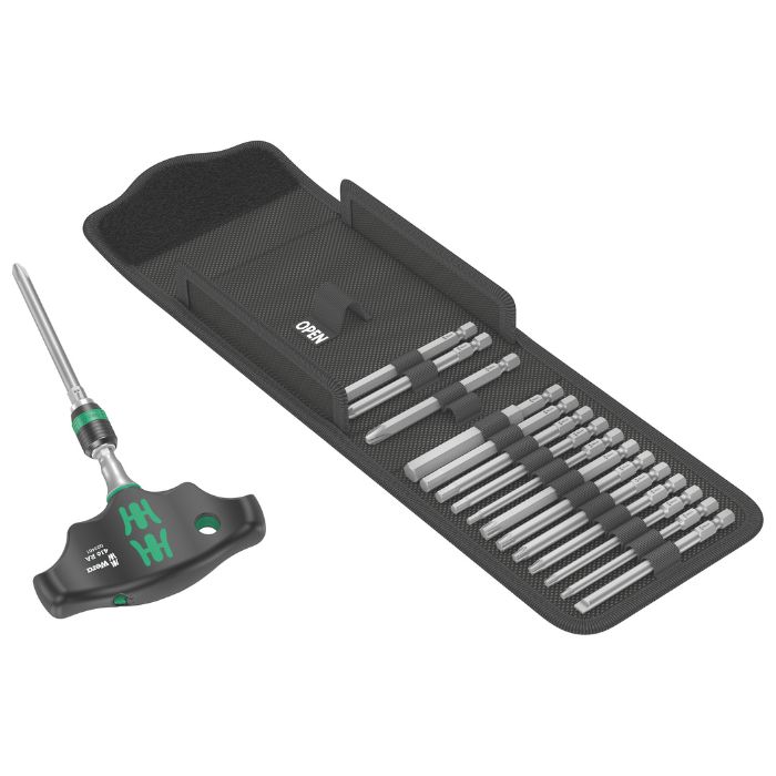 Wera Kraftform Kompakt 400 RA Set 1 クラフトフォーム400セット 差替式 T型ハンドル ビットセット（05023471001） 収納ケース付き ラチェット機能付きのT型ハンドルと長さ89mmビットが16本...