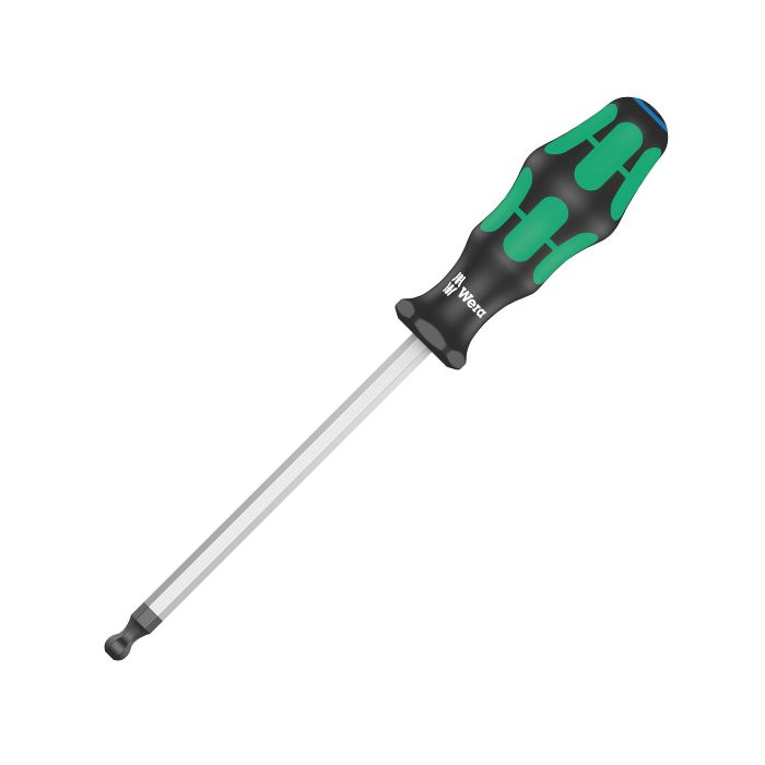 Wera 352 HEX 8.0 x 150 mm ボールエンド六角ドライバー（05022825001） 先端がボールエンド（ボールポイント）の六角ドライバーです。 狭小部でドライバーの角度をつけて作業を行う際に、精度の高いブラックポイント...