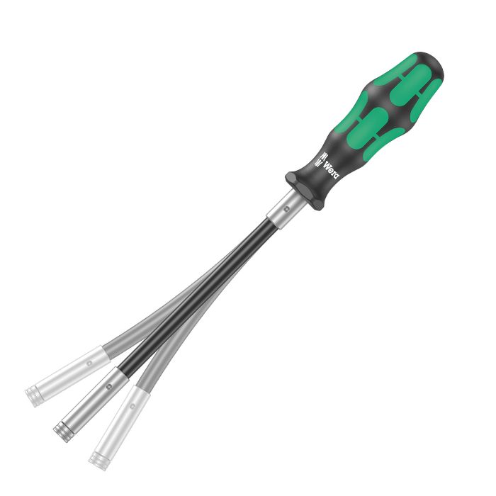 Wera 393 S bits hand holder 差替式フレキシブルシャフトドライバー1/4"六角軸（6.35mm）（05028161001） 長さ173.5mmのフレキシブルなシャフトが付いたドライバー型ビットホルダーです。 先端の...