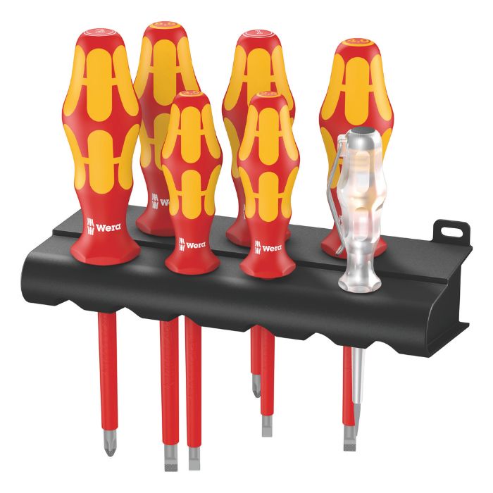 Wera 160 i/7 VDE Rack Screwdriver Set 7 pieces VDE 絶縁ドライバーセット（6本組+1）レーザーチップ（05006147001） ラック付き ＜製品　セット内容（7点）＞ ・プラス（レーザーチ...