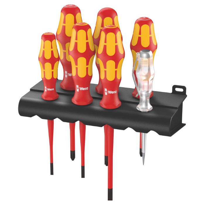 Wera 160 iS/7 VDE Rack Screwdriver Set 7 pieces VDE 絶縁ドライバーセット スリム軸（6本組+1）ブラックポイントチップ（05006480001） ラック付き reduced blade d...