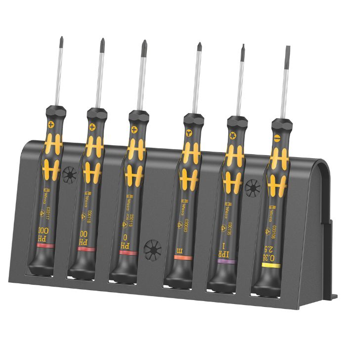Wera 1550/6 ESD Screwdriver Set 6 pieces ESD（静電防止） 精密ドライバーセット 6本組（05030180001） ラック付き ＜製品　セット内容（6点）＞ ・精密プラスドライバー×3本 　 155...