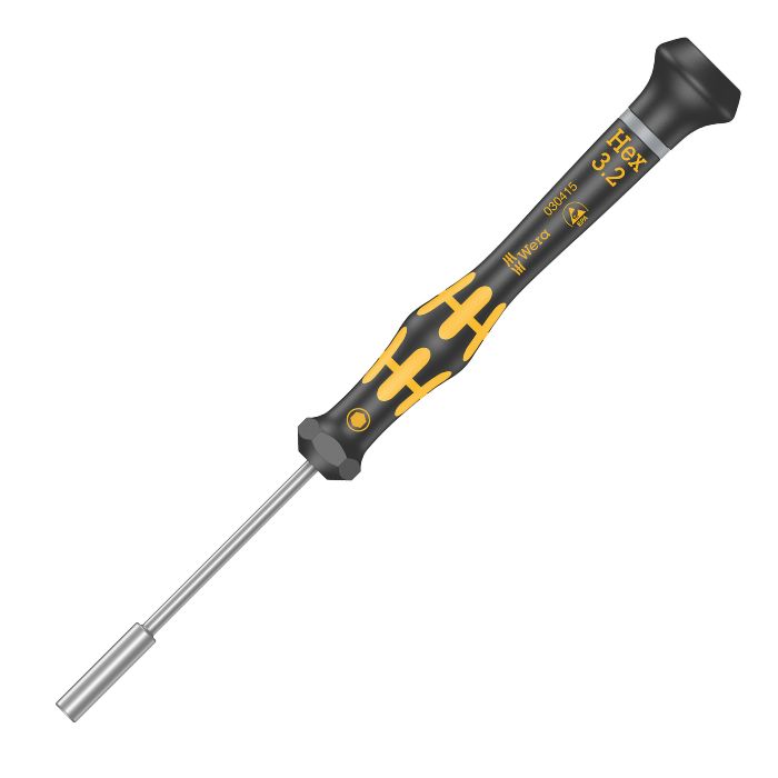 Wera 1569 ESD Micro Nutdriver 3.2 x 60 mm ESD（静電防止） 精密ナットドライバー（05030415001） ( 3.2 x 60 mm ) 黒いボディに黄色いWeraクラウンの静電対策ESDカラー...