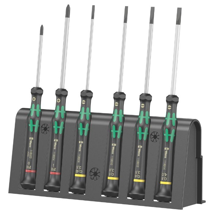 Wera 2035/6 B Screwdriver Set 6 pieces 精密ドライバーセット 2035/6 B 6本組 ラック付き（05118152001） ＜製品　セット内容（6点）＞ ・精密プラスドライバー×2本 　 2050 P...
