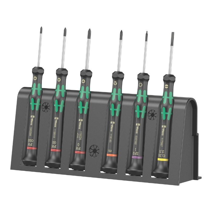 Wera 2050/6 Screwdriver set 6 pieces 精密ドライバーセット 6本組 ラック付き（05030181001） ＜製品　セット内容（6点）＞ ・精密プラスドライバー×3本 　 2050 PH Micro PH0...