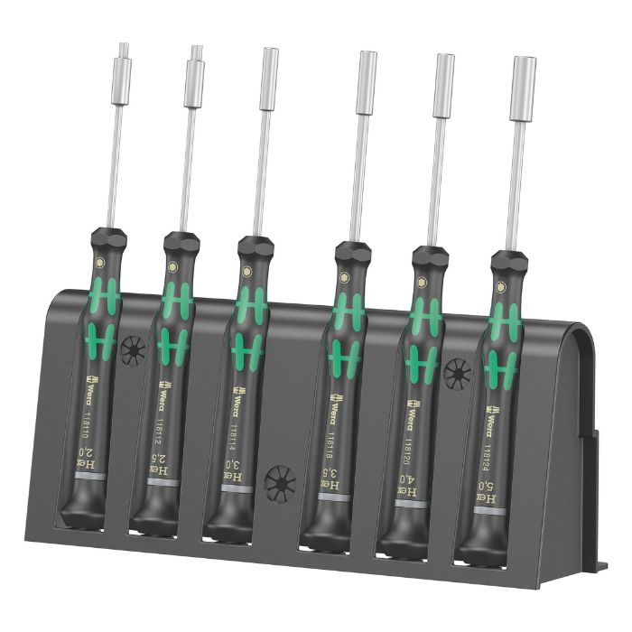 Wera 2069/6 Rack Screwdriver Set 6 pieces 精密 ナットドライバーセット 6本組 ラック付き（05118158001） ＜製品　セット内容（6点）＞ ・精密 ナットドライバー×6本 　 （六角対辺二面...