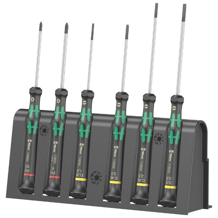 Wera 2035/6 A Screwdriver Set 6 pieces 精密ドライバーセット 2035/6 A 6本組 ラック付き（05118150001） ＜製品　セット内容（6点）＞ ・精密プラスドライバー×2本 　 2050 P...