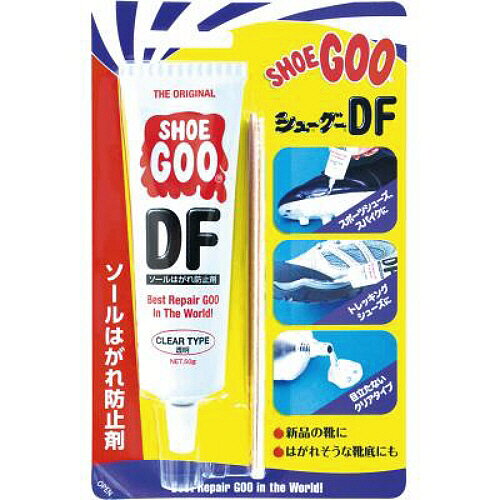 SHOE GOO商品説明 ディフェンダーという意味を持つ「シューグ ーDF」サッカーや野球スパイク、スケシュ、 スノーボードブーツなどのアッパーとソール の隙間に塗って、ソール剥がれの原因とな るゴミ、水、小石などがソールとアッパーの 間に...