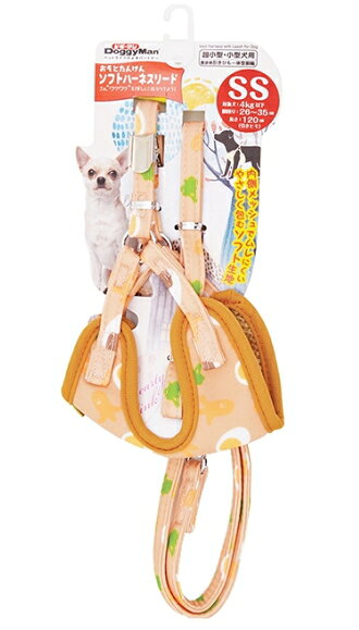 【商品説明】 胴回り：26～35cm。散歩用引きひも長さ：120cm。わんちゃんの体をやさしく包み込む、ソフトタイプのおしゃれなリード一体型ハーネス。クッション性のある胸あてで引張時の衝撃を吸収。肉厚のメッシュ生地でムレにくく、やさしい肌ざ...