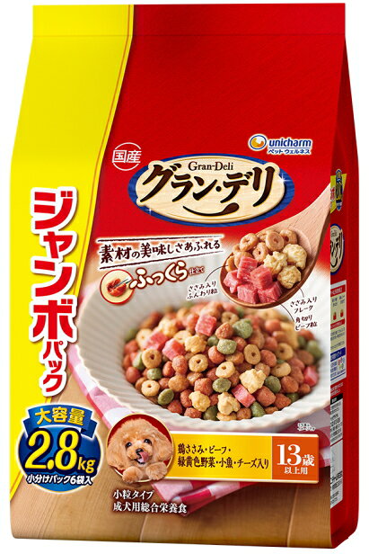 【商品説明】 国産のお肉たっぷり、美味しいふっくら仕立てのグルメフード。角切りビーフ粒・ささみ入りふんわり粒・ささみ入り大豆フレーク入り。13歳以上の愛犬の腰・関節の健康維持のために、グルコサミン・コンドロイチンを配合。栄養素をバランス良く...