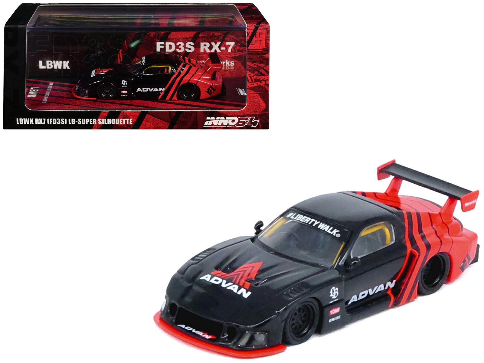 【国内在庫品】INNO Models イノモデル 1/64 マツダ RX7 (FD3S) LB-WORKS スーパーシルエット アドバンリバリー ミニカー ミニカー ダイキャスト モデルカー 【仕様】・ダイキャスト・スケール：1/64・クリ...