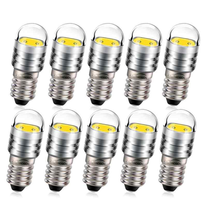 Ruiandsion 10個6V 12V E10ベースLEDアップグレード電球COB 2W交換用ヘッドライト懐中電灯トーチ電球、ホワイト/ウォームホワイト1.モデル：E10、電圧：6V 12V 、LEDカラー：ホワイト6500K / 430...