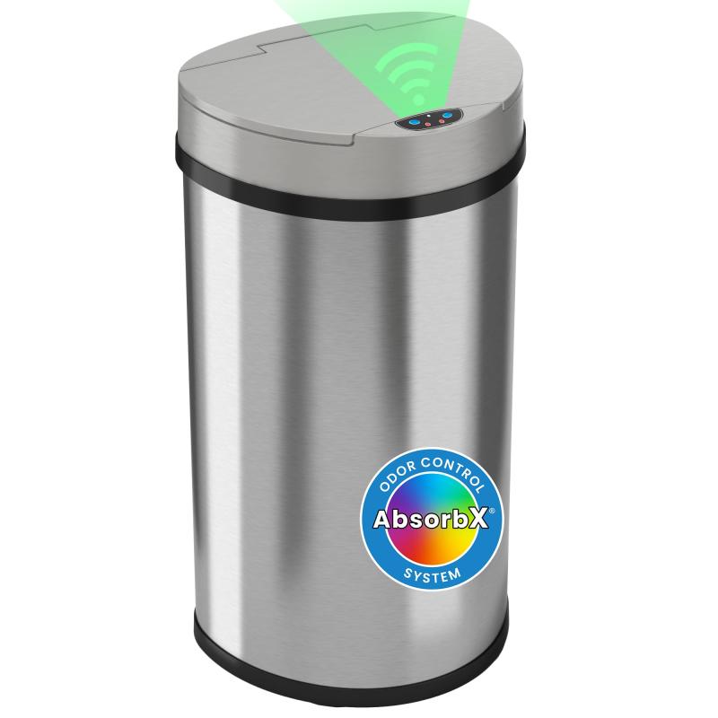 iTouchless Round Sensor Trash Cans with AbsorbX Filtersゴミ箱は通常の13ガロンのゴミ袋を使用しています。高度な赤外線センサー技術により、缶から6インチ以内に近づくと自動的に蓋が開きます...