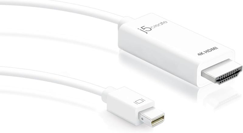 j5create Mini DisplayPortから4K HDMIケーブル - 最大4K x 2k @ 30Hz &amp; 3Dビデオフォーマット対応 | 6フィート (ホワイト) アダプター | Windows、Mac、ノートパソコン...