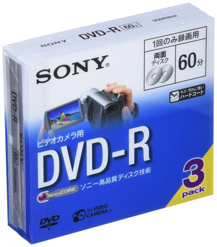 SONY ビデオカメラ用DVD-R(8cm) 3枚パック 3DMR60A規格:-R / 容量(GB):2種類:AV用 / 記録面:両面1層入数:3盤面印刷:不可著作権保護:非対応