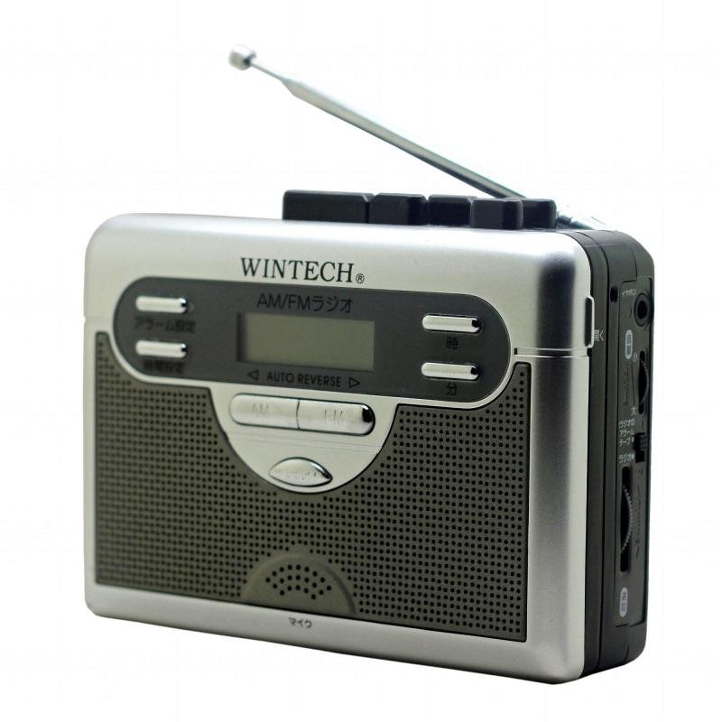 WINTECH 【AM/FMラジオ付きテープレコーダー】PCT-11R2 シルバー×グレー オートリバース再生 デジタル表示AM/FMラジオ(ワイドFM対応) デジタル時計 目覚しアラーム 単三乾電池×2本(別売) ACアダプ内蔵マイクでお...