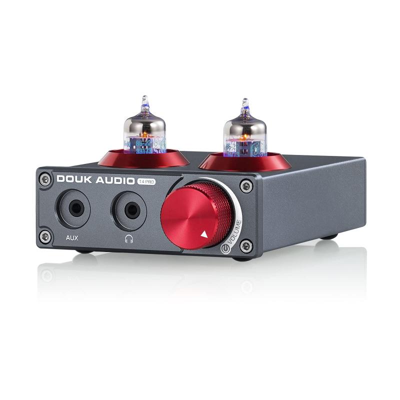 Douk Audio T4 PRO 真空管フォノプリアンプ MM対応 ヘッドホンアンプ内蔵 JAN5654搭載 3.5mm AUX入力 ステレオRCA出力 小型デスクトップオーディオ レコードプレーヤー用一台三役、MMフォノプリアンプ／真空...