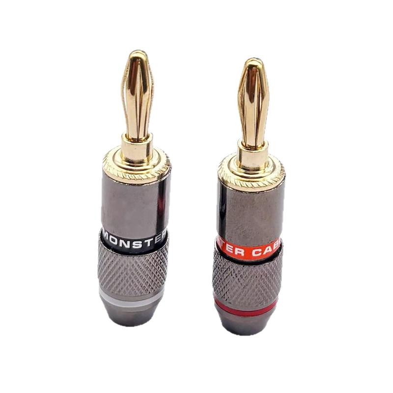 Akkerds バナナプラグ スピーカー4 MM 赤＋黒セット ソルダーレス 24k金 メッキ 簡単取り付け ダブルネジ固定 12AWG～18AWG対応 オーディオ用 スピーカー/アンプ用 (2個)【対応ケーブルサイズ】12AWGから18A...