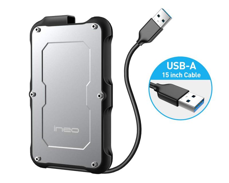 ineo 2.5インチ USB3.1 SATA HDD SSD 外付けハードドライブケース 頑丈な防水＆耐衝撃IP66 9.5mm＆7mm [2580TypeA]超耐衝撃～1.2mのミリタリーグレードのショックプルーフを超え、1.5mの落下...